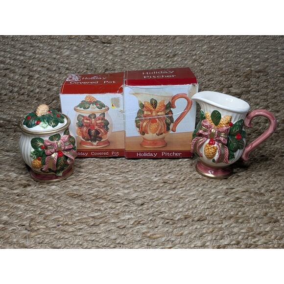 Unbranded | Dining | Vintage Christmas Holly Cream Sugar Set Ceramic ...